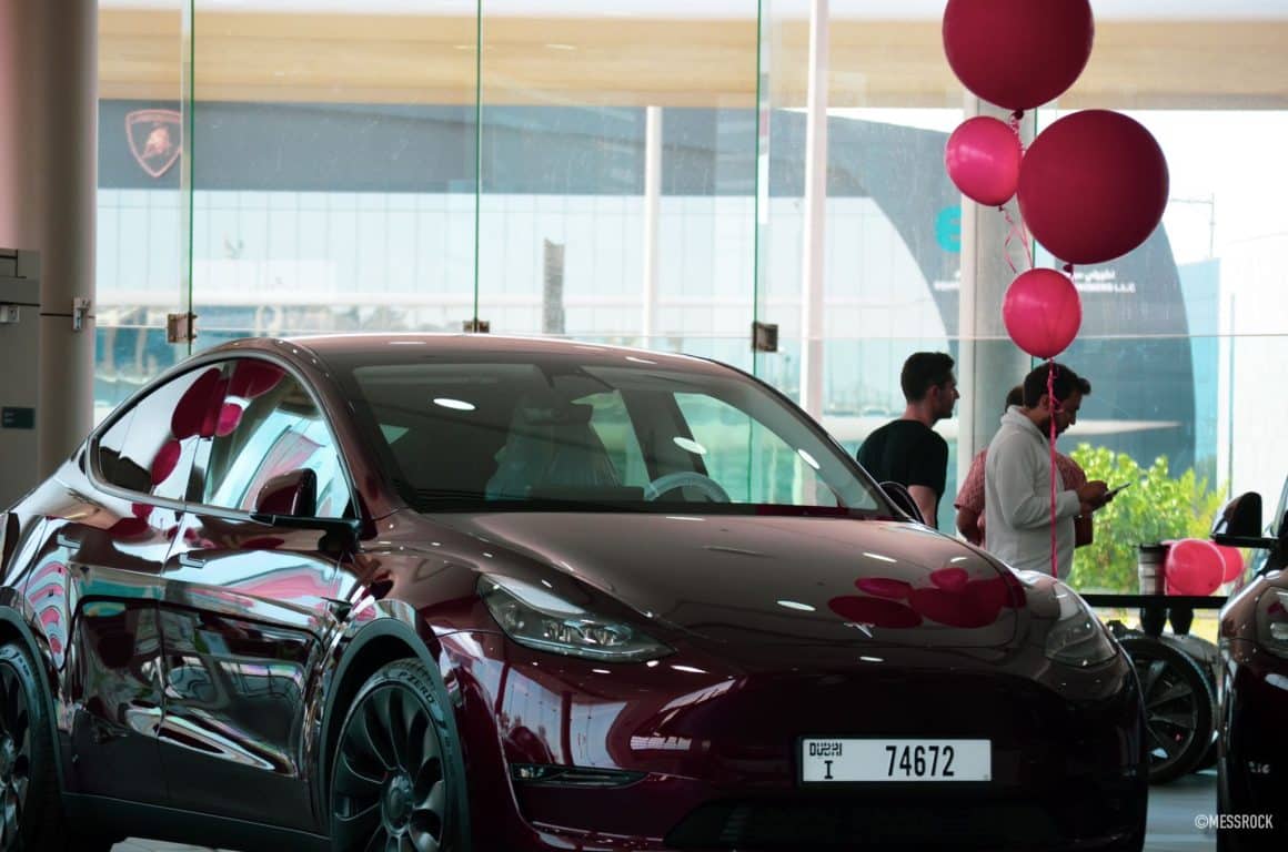 Midnight Cherry Red Tesla Model Y Arrives in the Middle East ...