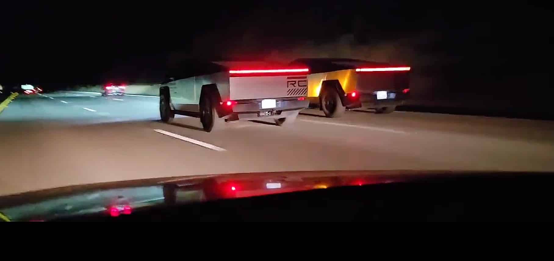 Twin Tesla Cybertrucks cruise down a highway in coordinated duo ...