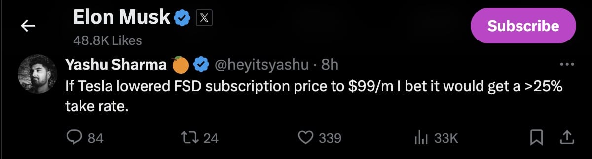 Elon Musk of Tesla Hints at More Affordable FSD Monthly Subscriptions ...